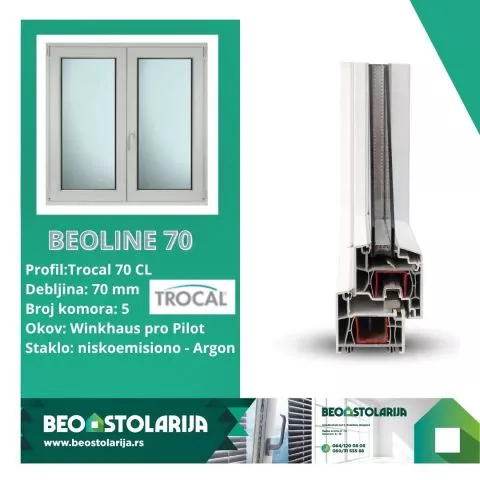 DVOKRILNI PVC PROZOR SA LAŽNOM PREČKOM BEOLINE 70 1200 MM X 1400 MM