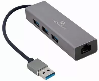 Gembird USB AM Gigabit network adapter with 3-port USB 3.0 hub | A-AMU3-LAN-01