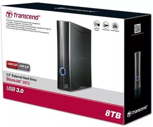 Transcend Eksterni hard disk 8TB - 3.5″ USB 3.0 StoreJet 35T3 - TS8TSJ35T3 - USB Crna