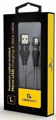 GEMBIRD PREMIUM COTTON BRAIDED MICRO-USB CHARGING AND DATA CABLE, 1 M, BLACK/WHITE