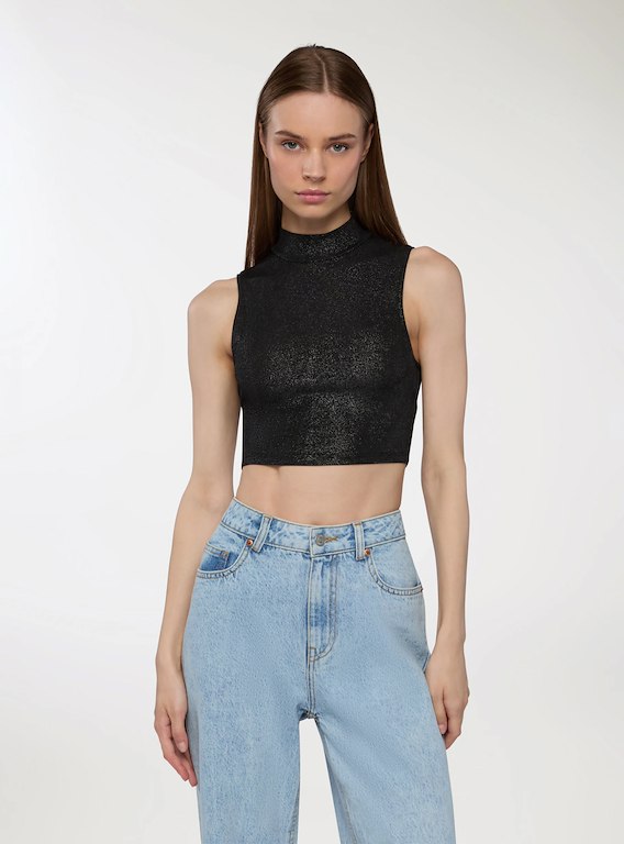 Sjajni top crop lupetto Crna