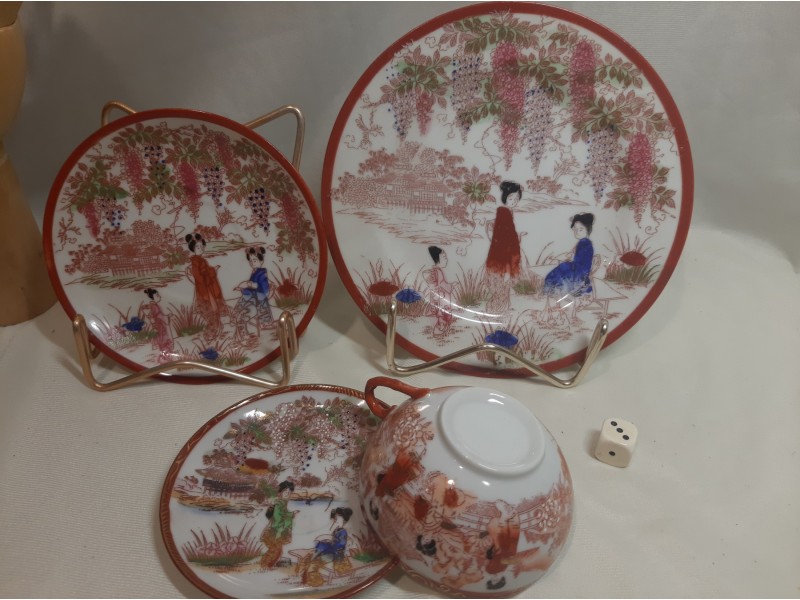 VTG KUTANI LITOFAN JAPAN RUČNO BOJEN ČAJ PORCEL 1930'+