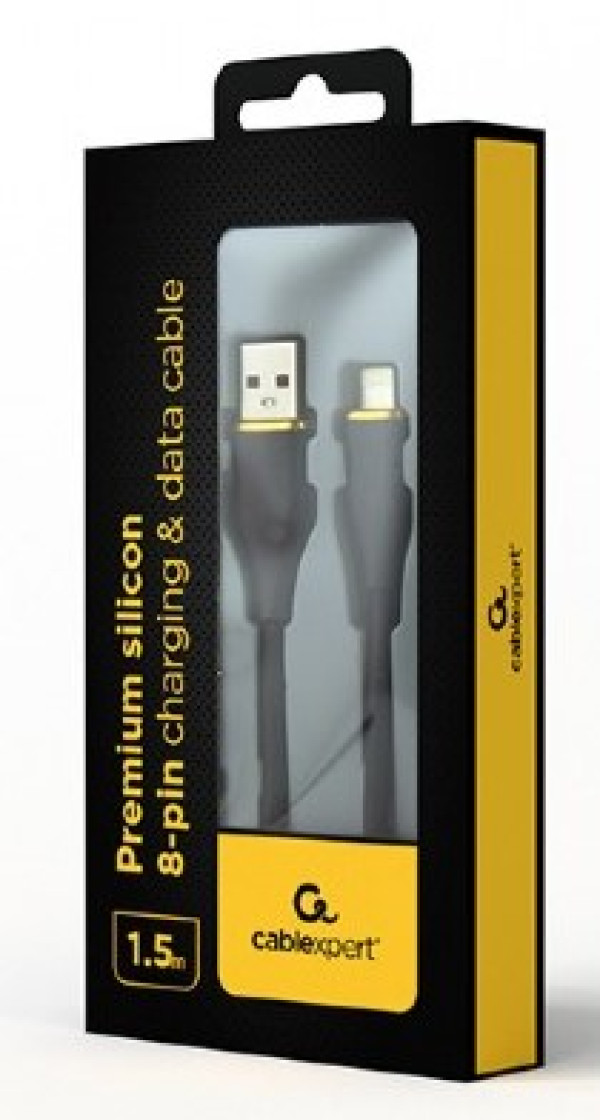 CC-USB2S-AM8PM-1.5 M-BK Gembird Premium silicon 8-pin cable charging and data cable, 1.5 m black