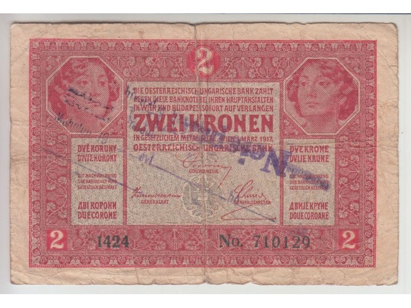 RASPRODAJA lot 01 žig Moholy ? (Mol) na 2 KRONEN 1919