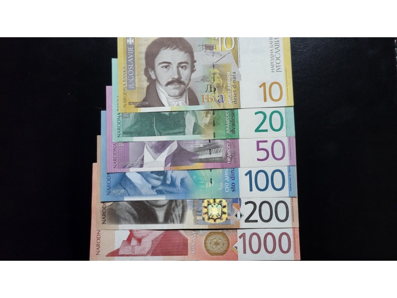 Lot JUGOSLAVIJA (2000-2001) 10-1000 Dinara, aUNC