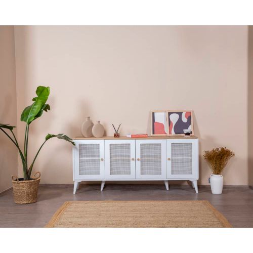 Calvin - White, Oak White Oak Console