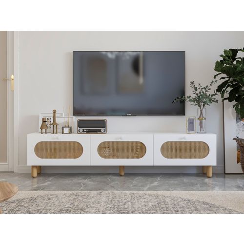 Elena - White, Rattan White Rattan TV Stand