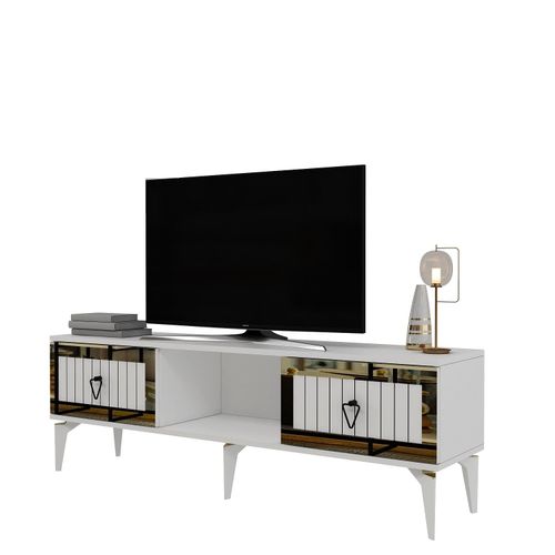 Linda - White, Gold White Gold TV Stand