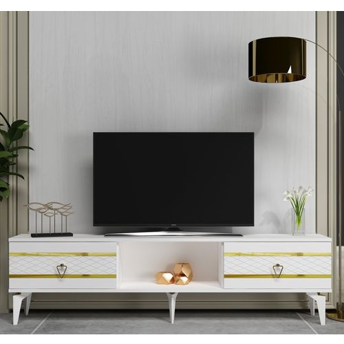 Pelin - White, Gold White Gold TV Stand