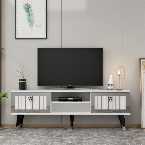 Lidya - White, Silver White Silver TV Stand