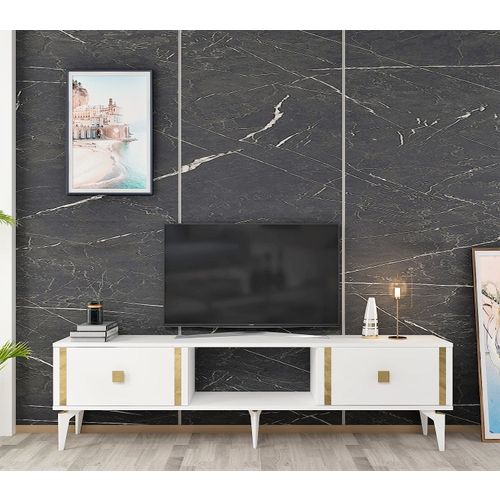 Doruk - White, Gold White Gold TV Stand