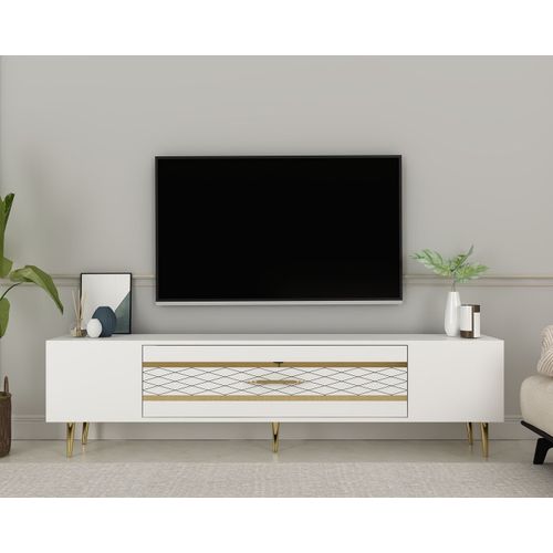 Dekolp2 - White, Gold White Gold TV Stand