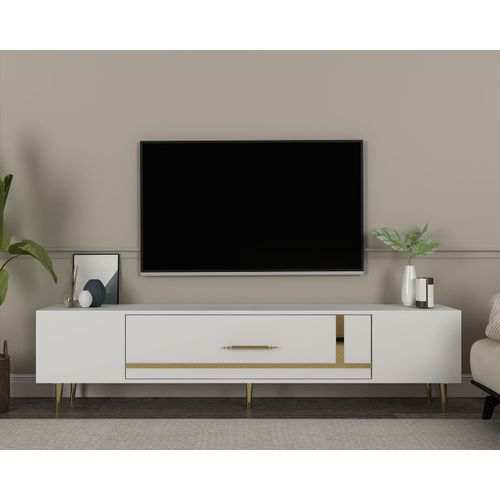 Dekop1 - White, Gold White Gold TV Stand