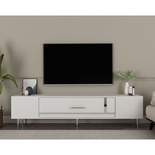 Dekop1 - White, Silver White Silver TV Stand