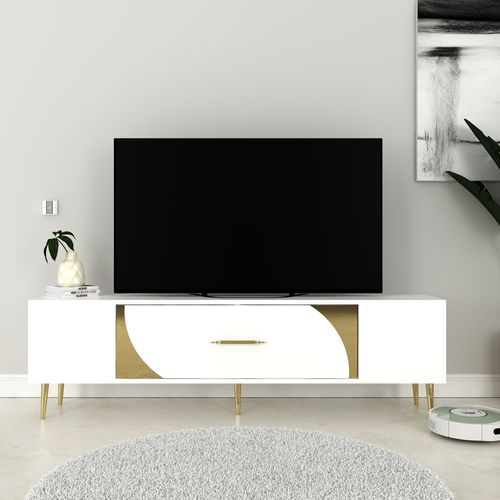 Dekop2 - White, Gold White Gold TV Stand