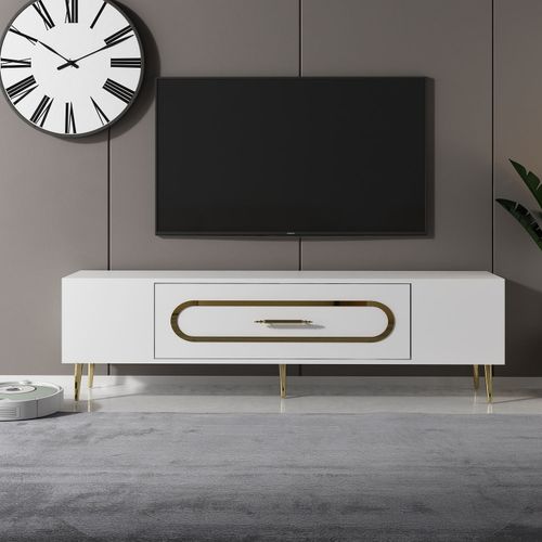 Dekop3 - White, Gold White Gold TV Stand