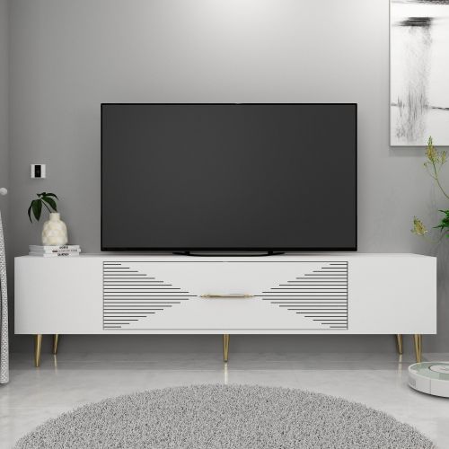 Dekol1 - White, Gold White Gold TV Stand