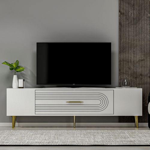 Dekol3 - White, Gold White Gold TV Stand