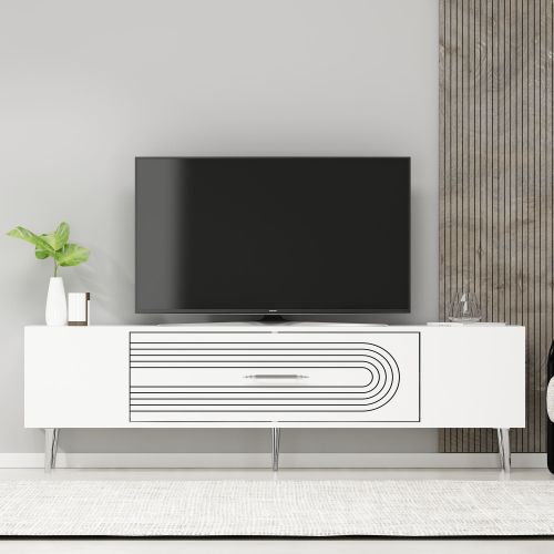 Dekol3 - White, Silver White Silver TV Stand