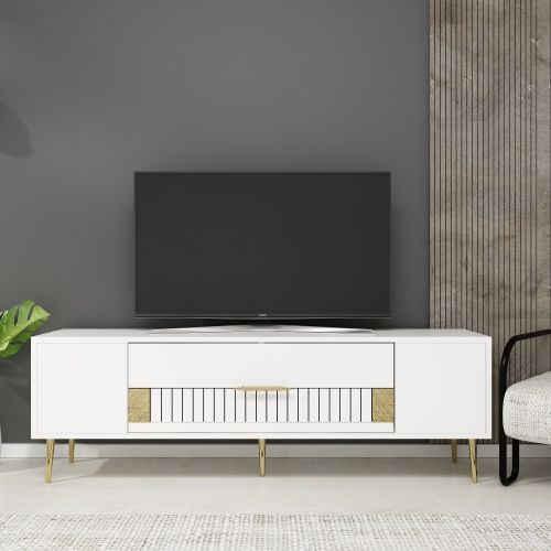 Dekolp4 - White, Gold White Gold TV Stand