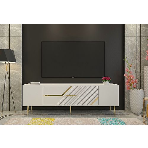Dekolp5 - White, Gold White Gold TV Stand