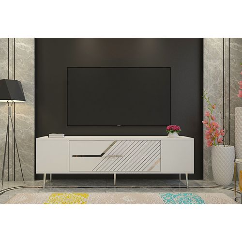 Dekolp5 - White, Silver White Silver TV Stand