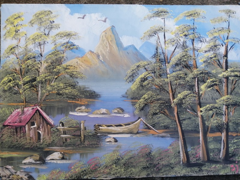 Magicni pejzaz 70x50cm ulje na platnu