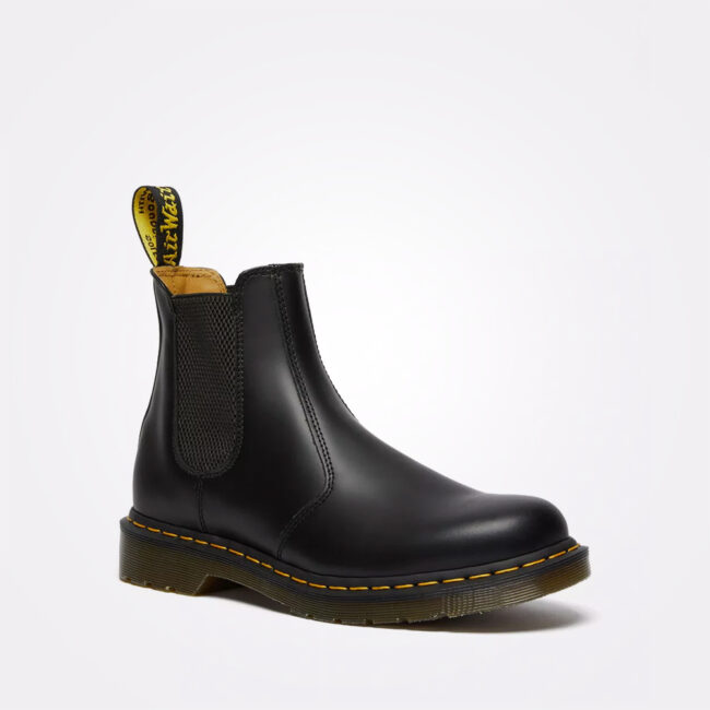 Dr Martens 2976 Yellow Stitch Smooth Leather Chelsea Boots In Black