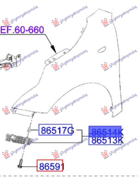 NOSAC PREDNJEG BRANIKA BOCNI PLASTICNI (O) Desna str. KIA XCEED (2022-) (OEM: 86514-J7CA0, 86514J7CA0)