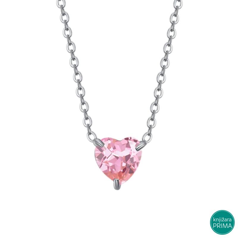 Ogrlica LUCA BARRA kristal roze srce