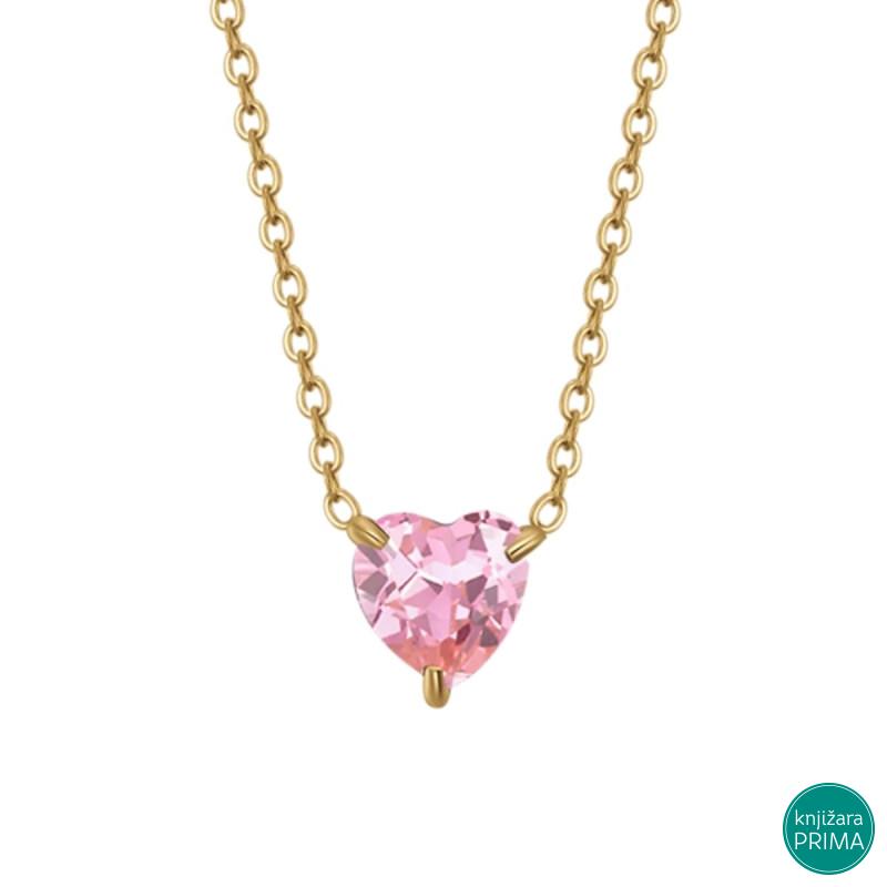 Ogrlica LUCA BARRA kristal roze srce