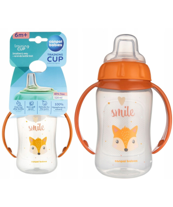 Canpol Babies flašica/šolja sa kljunom i ručkama 320ml Happy Animals 56/512 Orange