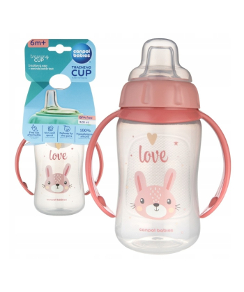 Canpol Babies flašica/šolja sa kljunom i ručkama 320ml Happy Animals 56/512 Pink