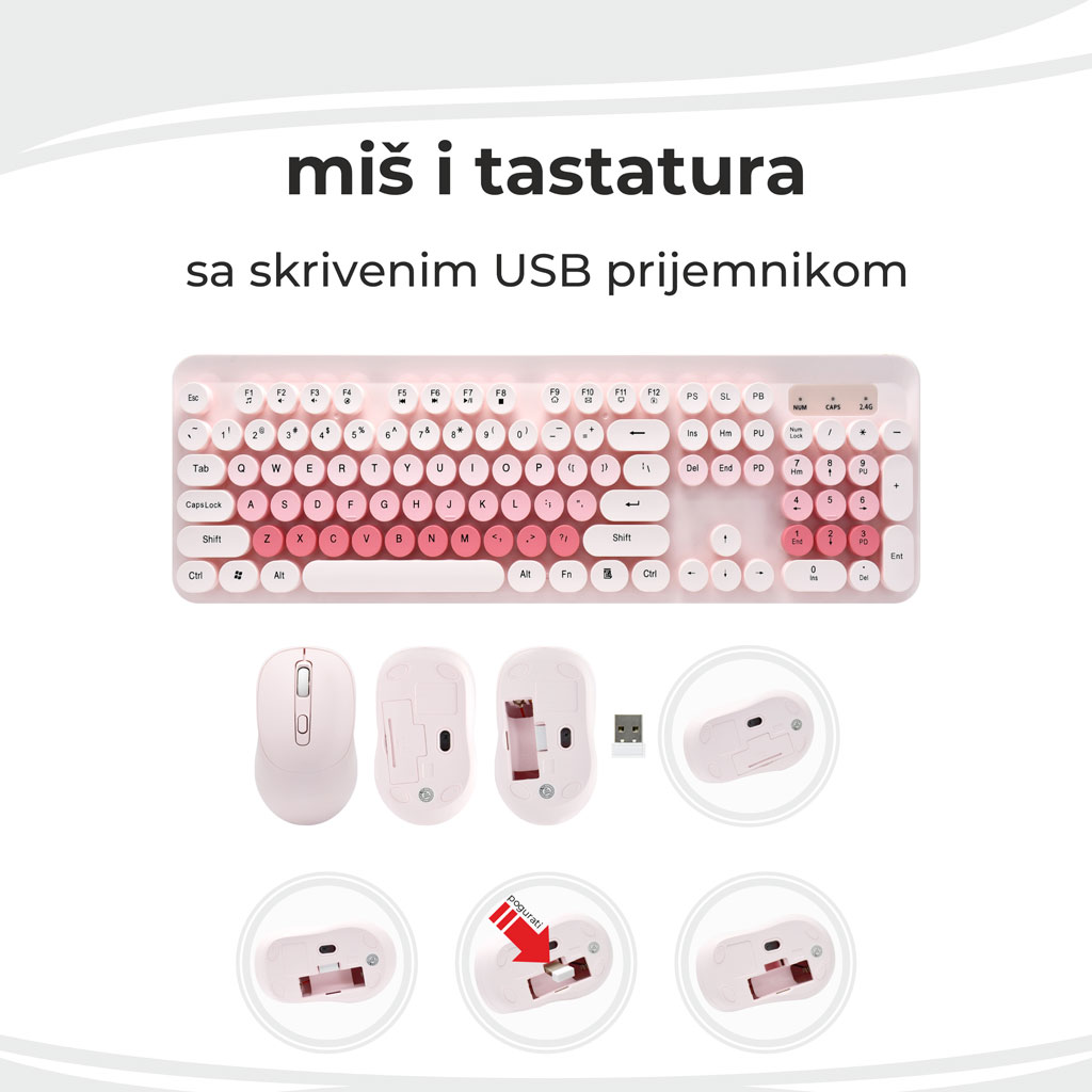 TASTATURA I MIŠ BEŽIČNI SET OP24376 ljubičasta roze *MD WY #