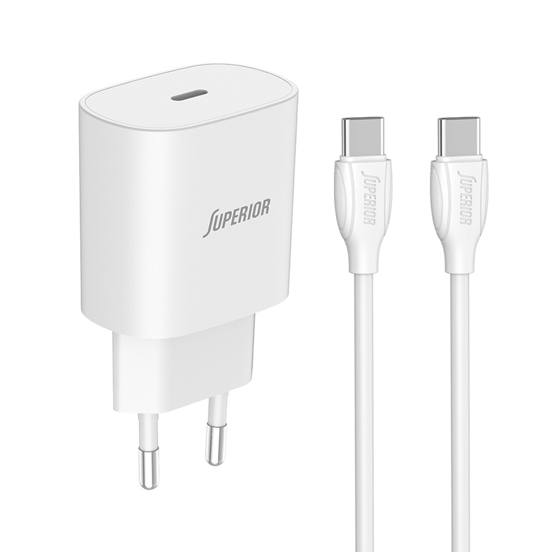 PUNJAČ SA KABLOM SUPERIOR CO-DC24 FAST PD 25W 3A USB-C NA USB-C BELI P1240 *MD *SR