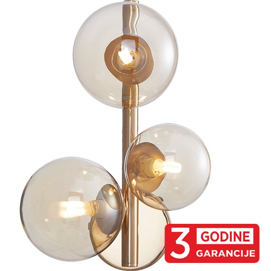 1 GLOBE MAW9225-3 3XG9 ŠAMPANJ ZLATNO+SMOKY ZIDNA LAMPA SA PREKIDAČEM 3Y