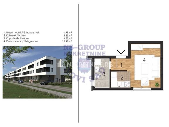 Garsonjera, 24m2, Adice