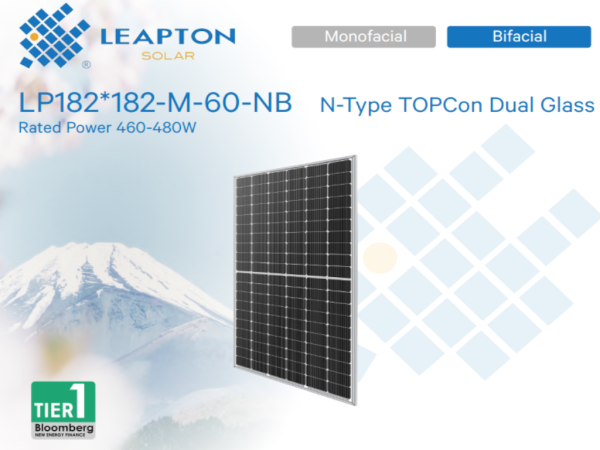PV modul LEAPTON,480W,BF,N Tip,1200mm, silver frame' ( 'LP182182M60NB-SF' )
