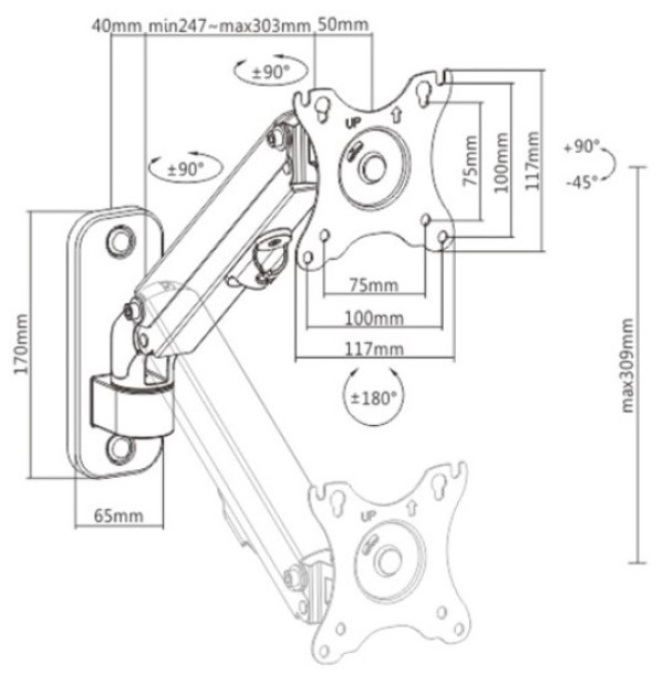 MA-WA1-01 Gembird Podesivi zidni drzac za monitor,tilt, 13-27 max.7kg
