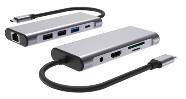 A-CM-COMBO9-06 ** Gembird USB-C 9-in-1 multi-port RJ45+USB3.0+SD+USB-C+HDMI+USB2.0+3,5mm (1359)