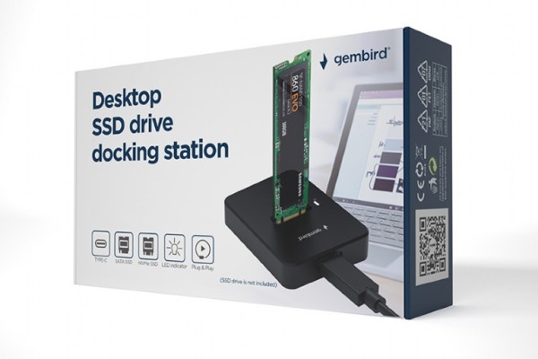 DD-U3M2 Gembird Desktop USB Type-C M.2 SATA & NVME SSD drive docking station, black