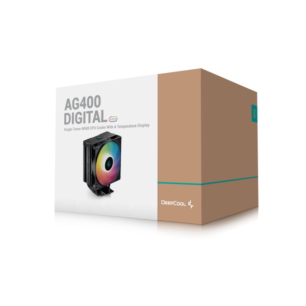 DeepCool AG400 *DIGITAL ARGB 4xHeat Pipe, Real-TimeCPU Screen, 220W 120mm 2100rpm 76CFM,BK Intel/AMD
