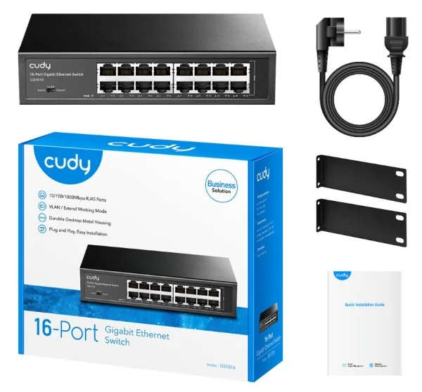 Cudy GS1016 16-Port 10/100/1000M Switch,16x Gbit RJ45 port, rackmount (Alt. PFS3016-16G)