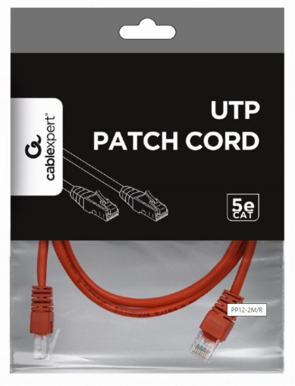 PP12-2M/R Gembird Mrezni kabl, CAT5e UTP Patch cord 2m red A