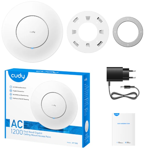 Cudy AP1300_P POE AC1200 WiFi Gigabit Access Point, pokriva 100m2, 50konekcija