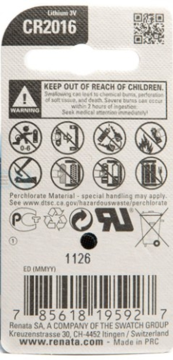 Renata baterija CR 2016 3V Litijum baterija dugme, Pakovanje 1kom