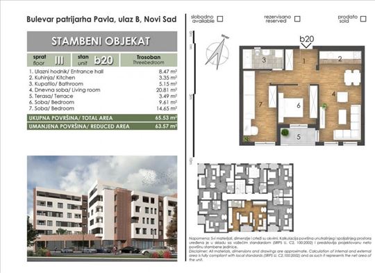 Prodaje se nov trosoban stan od 64m2 na Bulevaru P