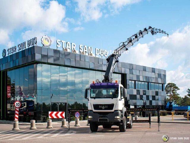 MAN TGS 18.360 4x4 HIAB 377-E6 XS Fly Jib Crane Kra kamion s ravnom platformom