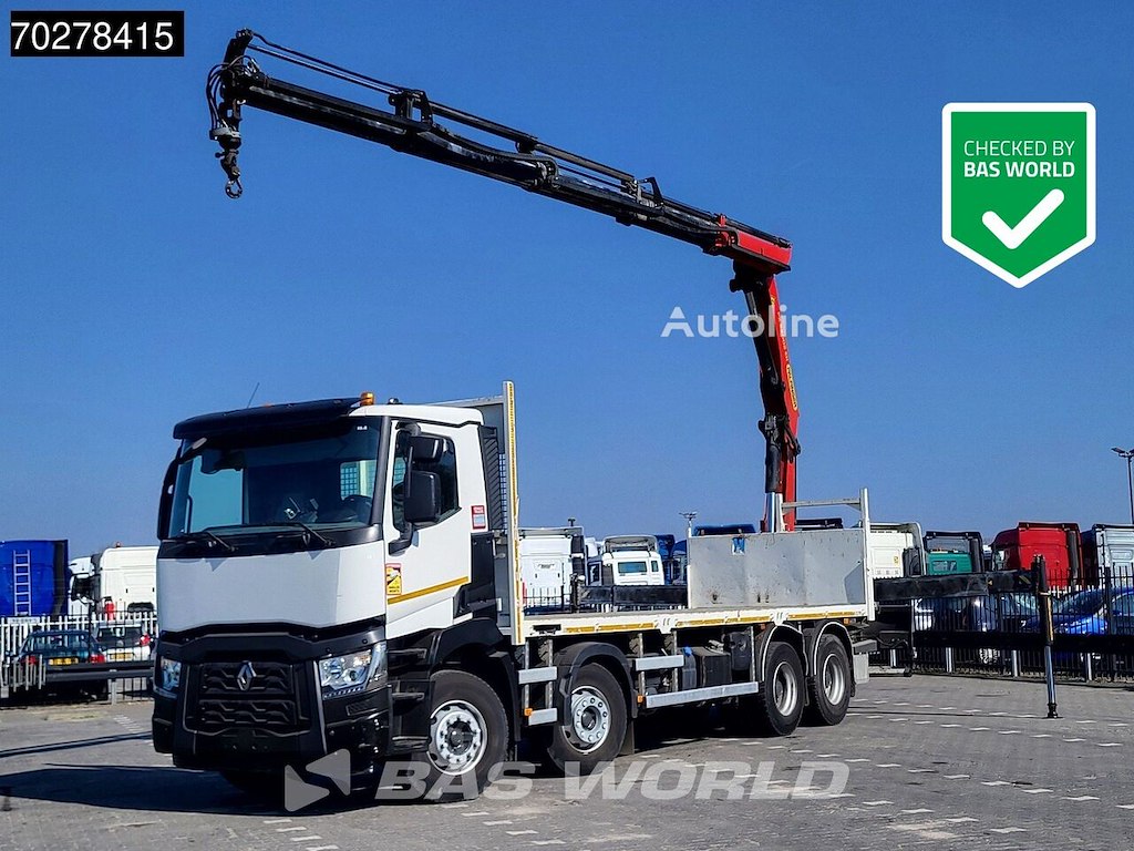 Renault C 430 8X4 Palfinger 22002 EH kran Crane Big-Axle steel suspensio kamion s ravnom platformom