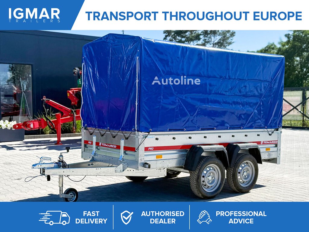 Nova Temared Car Trailer 264x126 cm | 750 kg GVW with blue tarpaulin auto prikolica